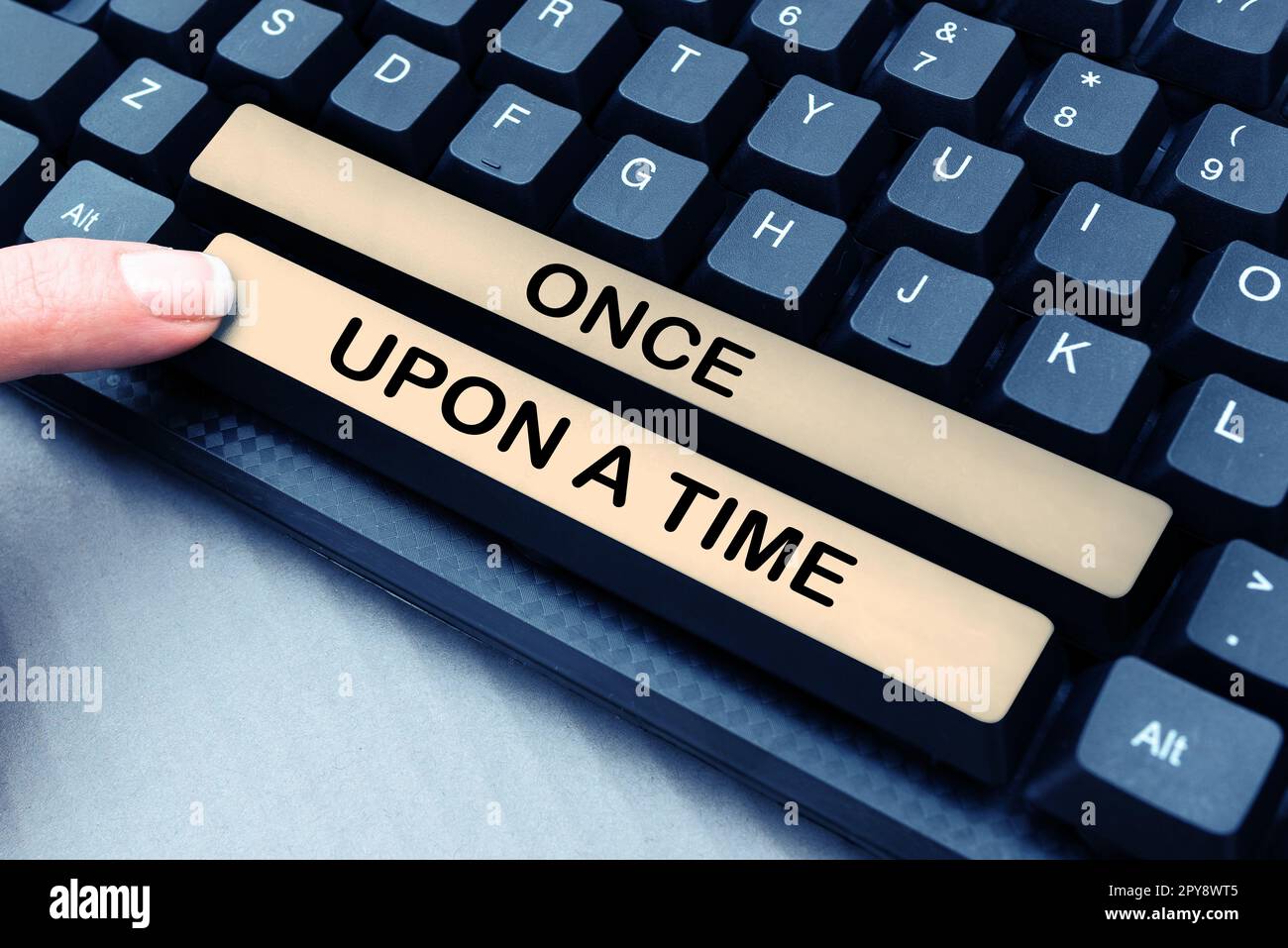 Hand writing sign Once Upon A Time. Internet Concept telling story ...