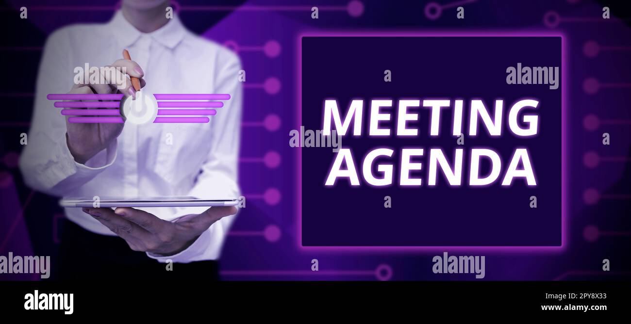 Hand writing sign Meeting Agenda. Internet Concept An agenda sets clear ...