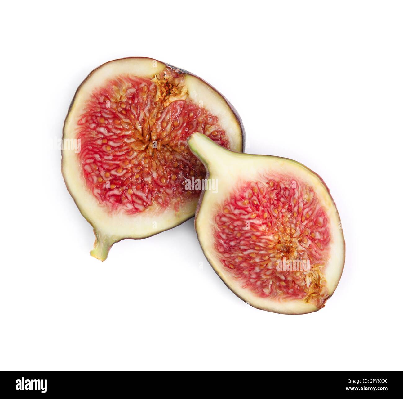 Pieces of ripe fresh fig isolated on white, top view Stock Photo - Alamy