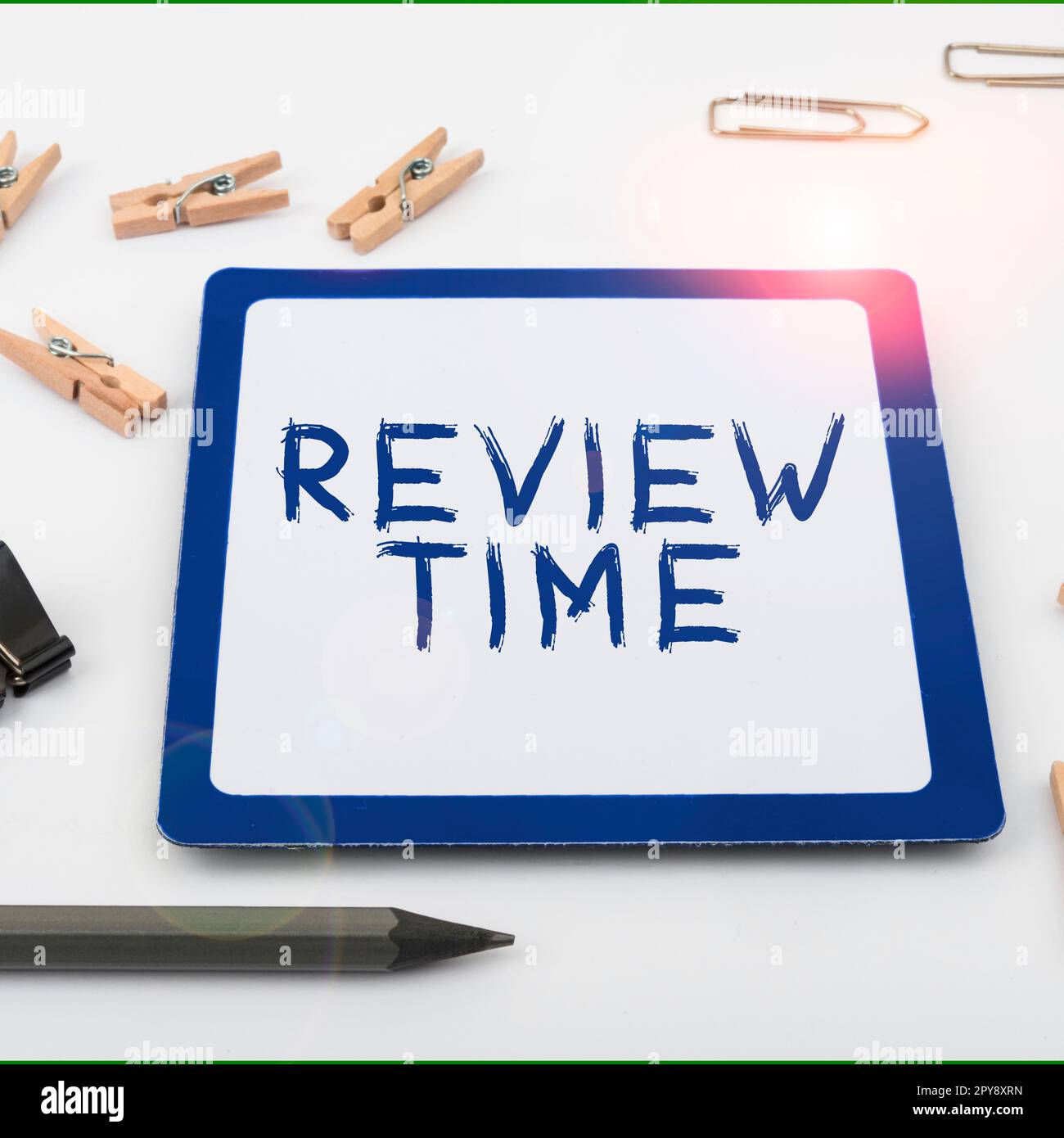 Text caption presenting Review Time. Concept meaning situation or ...