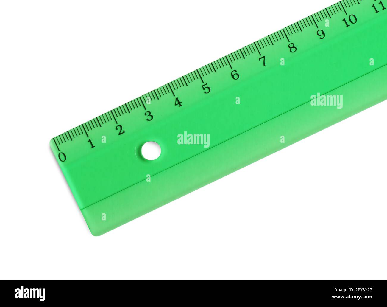 Green ruler isolated on white, top view Stock Photo - Alamy