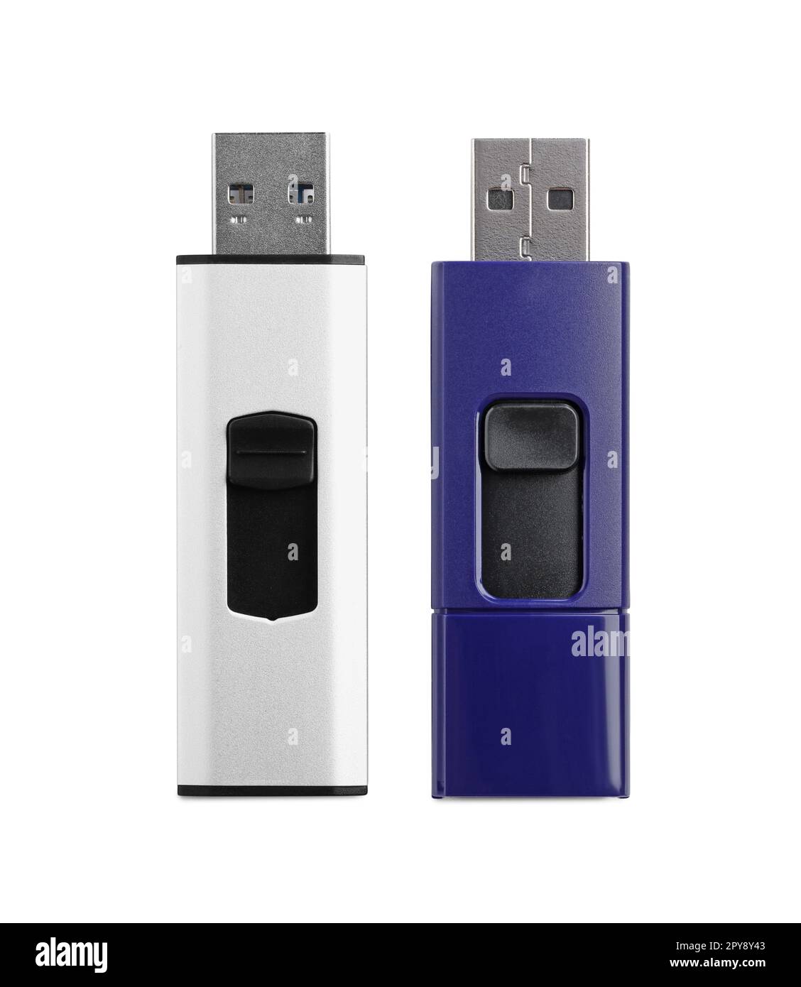 Modern usb flash drives on white background, top view Stock Photo - Alamy