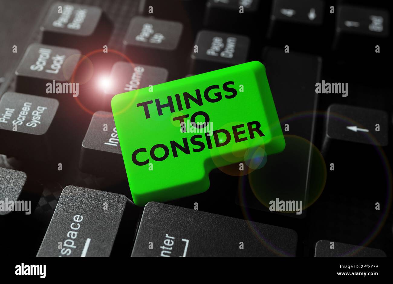 Text caption presenting Things To Consider. Word Written on list to ...
