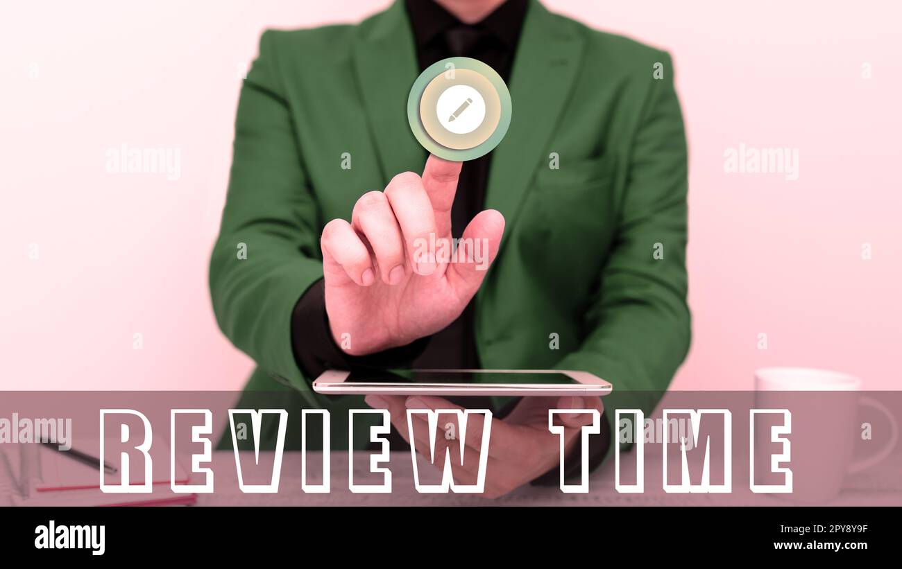 Hand writing sign Review Time. Conceptual photo situation or system its ...