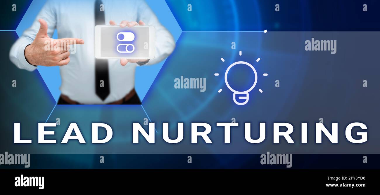 Inspiration showing sign Lead Nurturing. Word Written on method of ...