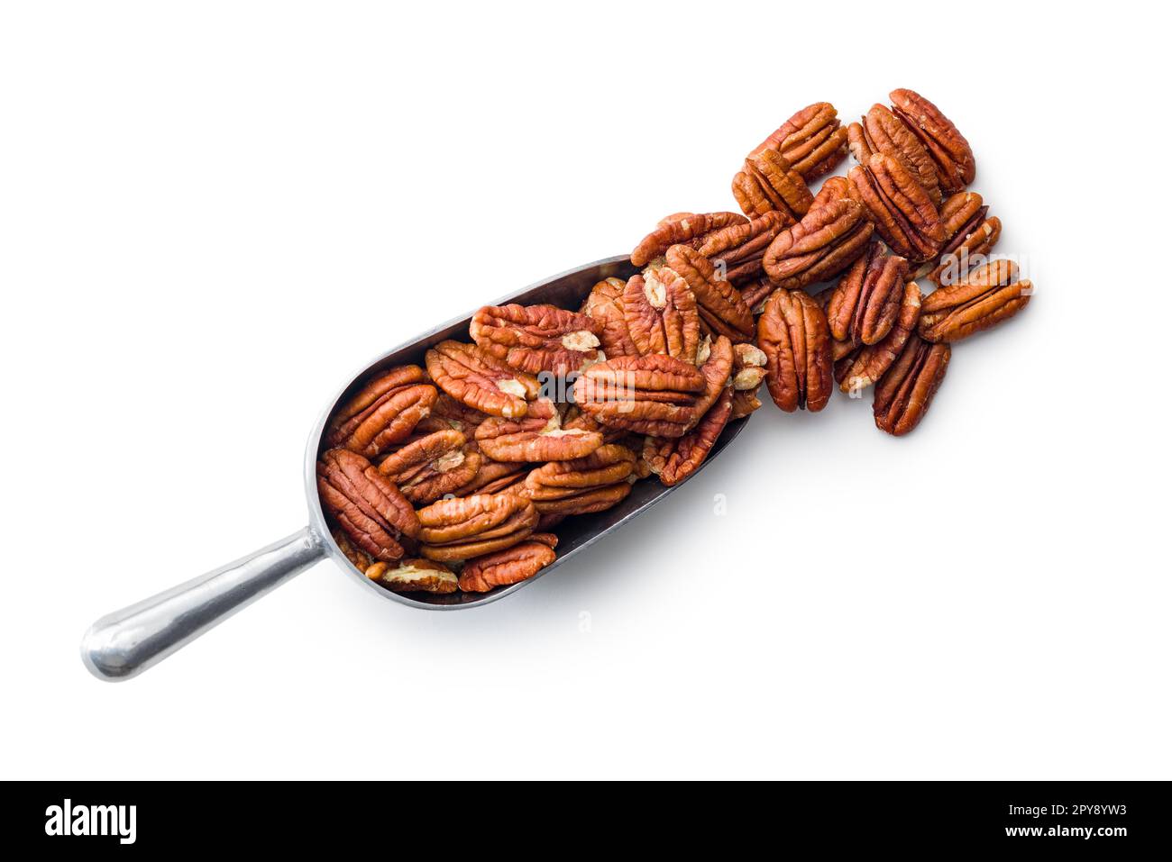 Peeled pecan nuts in scoop isolated on white background Stock Photo - Alamy