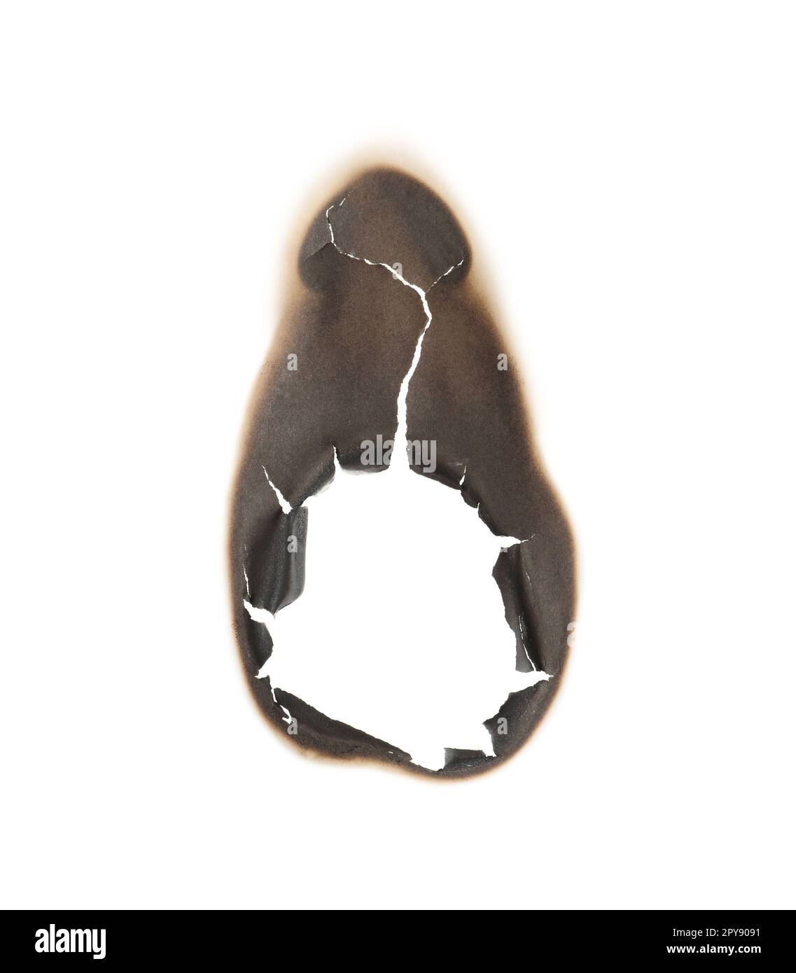 Burnt hole in paper on white background Stock Photo - Alamy
