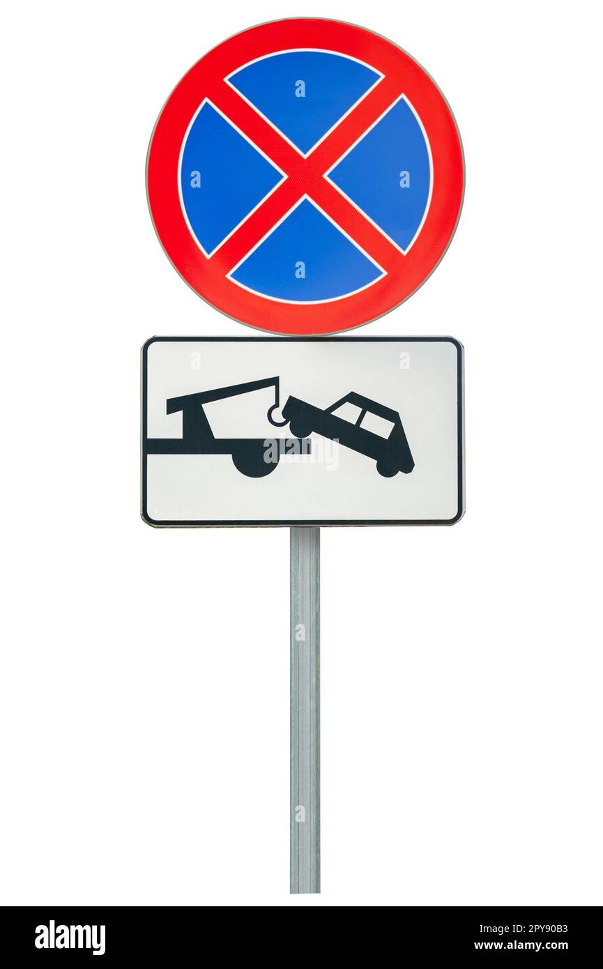 Post with No stopping road sign isolated on white Stock Photo - Alamy