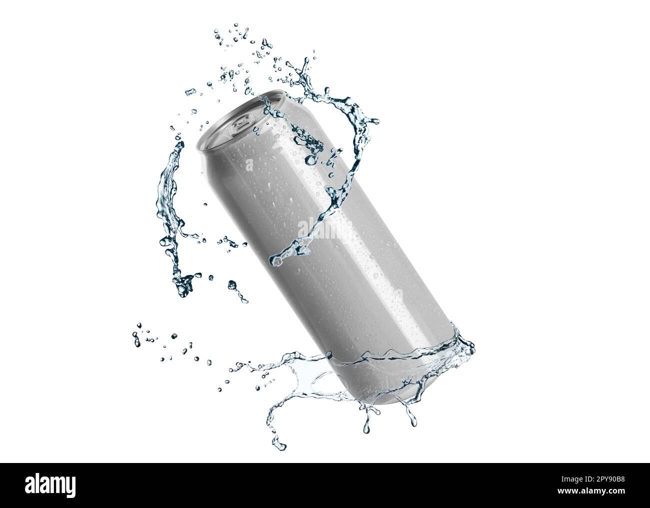 Aluminum can with splash of water on white background Stock Photo - Alamy