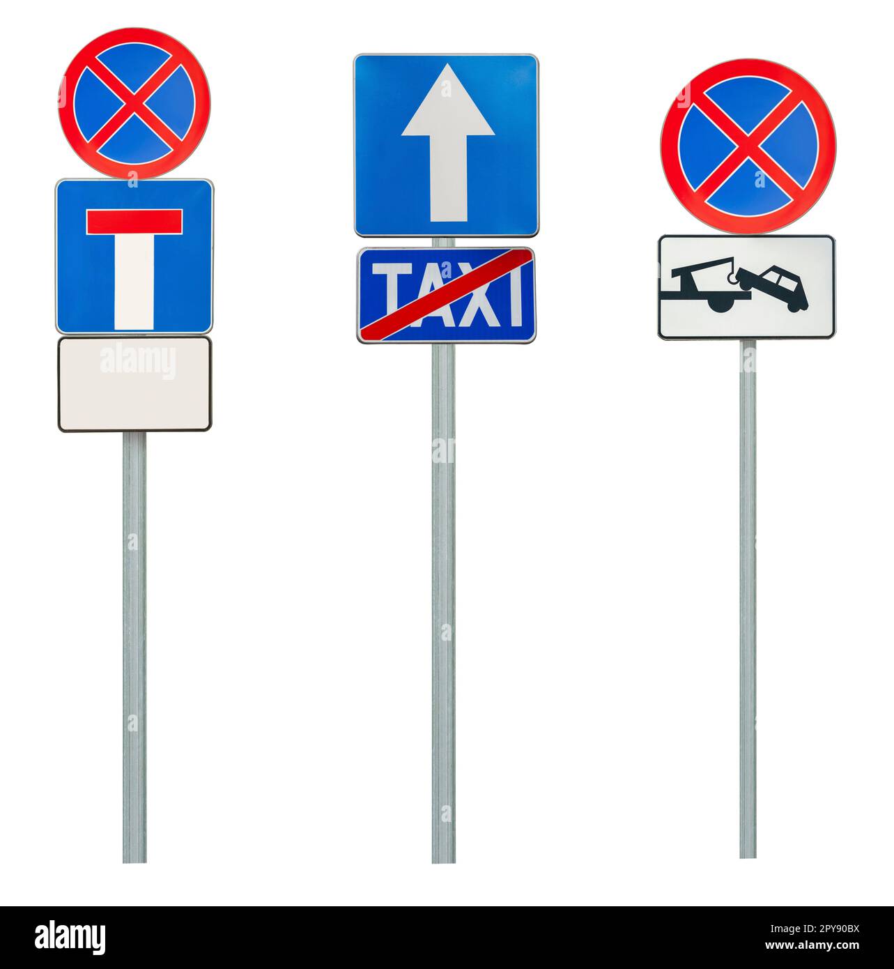 Set with different road signs isolated on white Stock Photo - Alamy