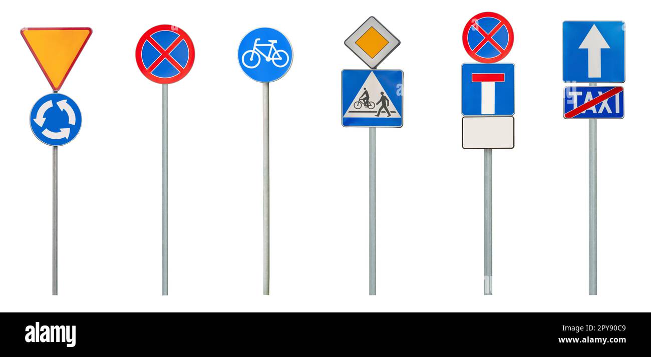 Set with different road signs isolated on white Stock Photo - Alamy