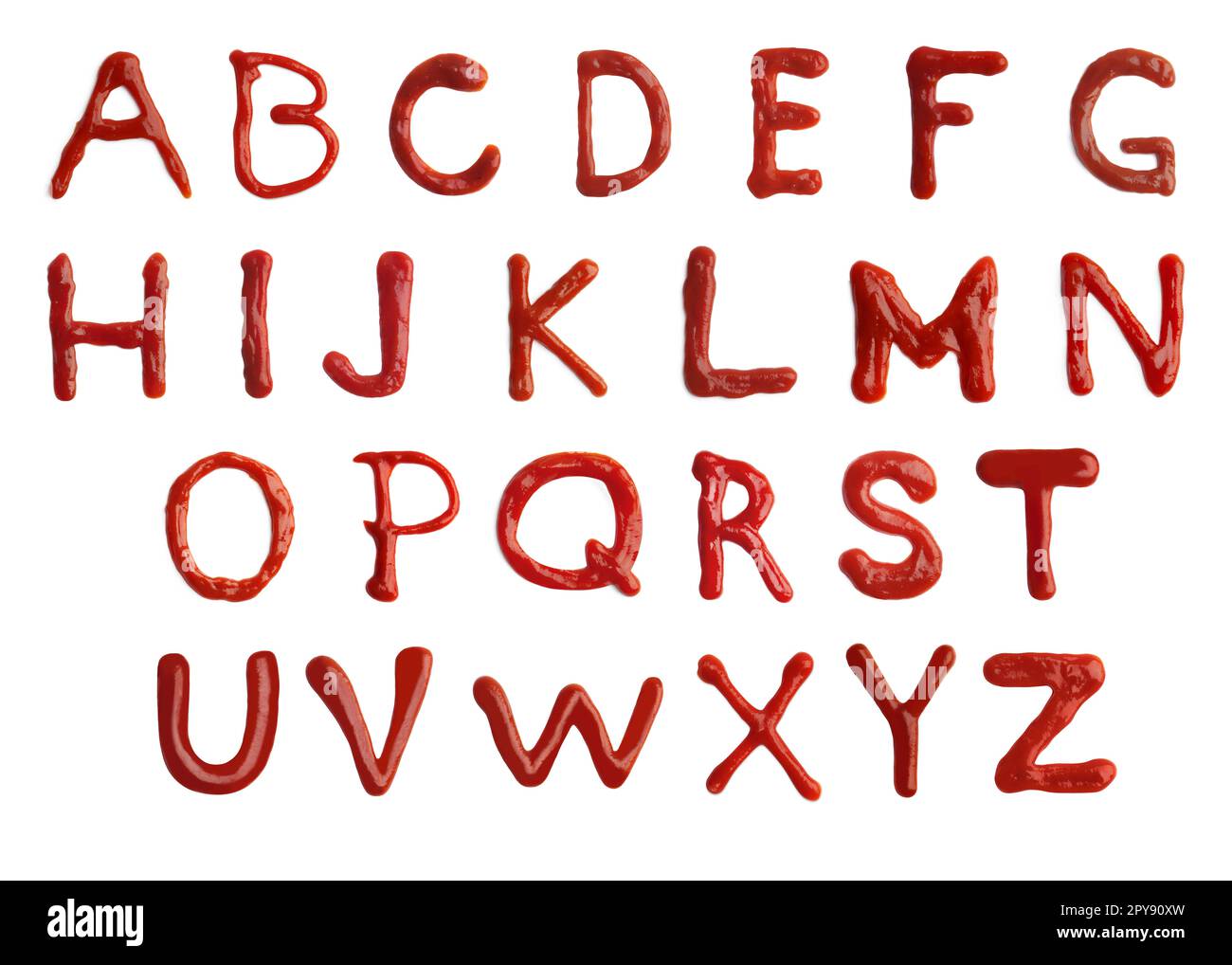 Alphabet made of ketchup on white background Stock Photo - Alamy