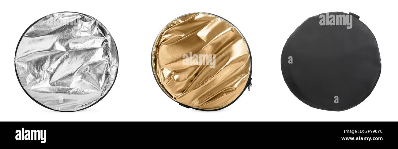 Set with different reflectors on white background, banner design ...