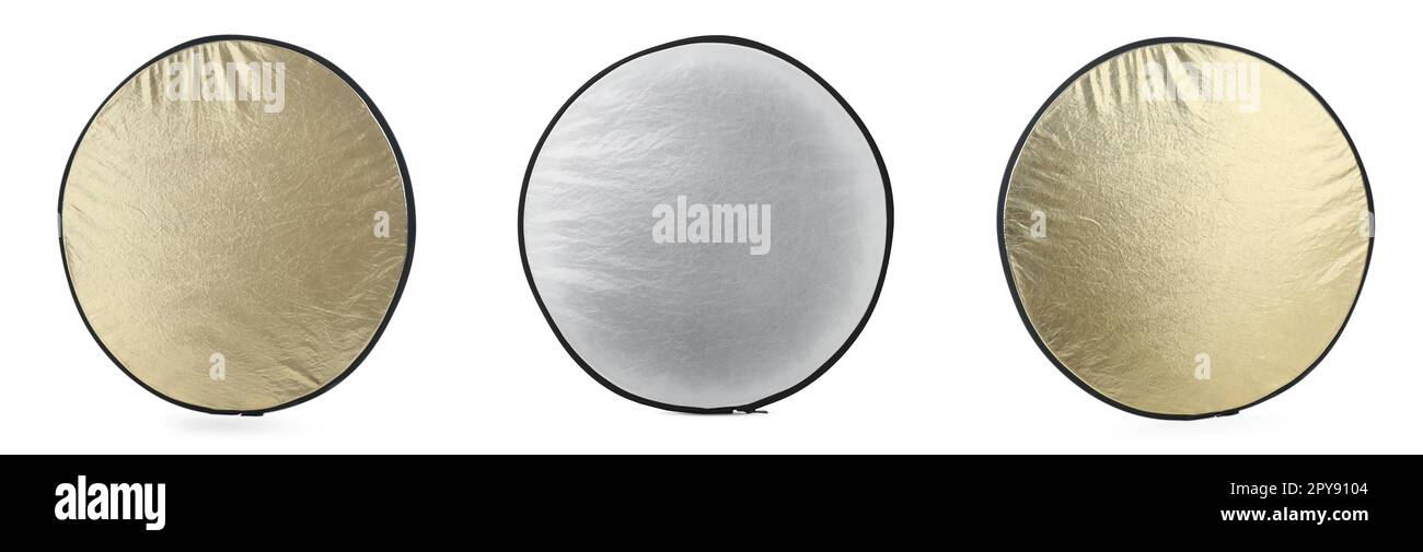 Set with different reflectors on white background, banner design ...