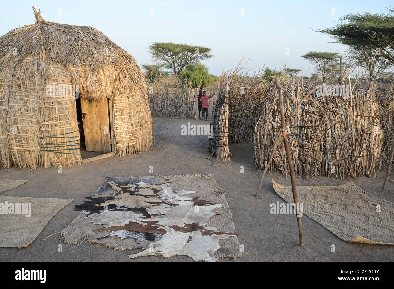 KENYA, Turkana, village Nariokotome, Turkana tribe, shepherd hamlet ...