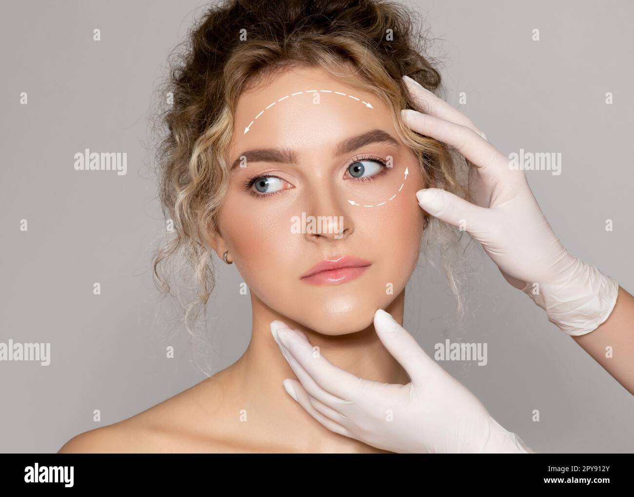 Plastic surgery concept. Young lady getting treatment at cosmetology ...