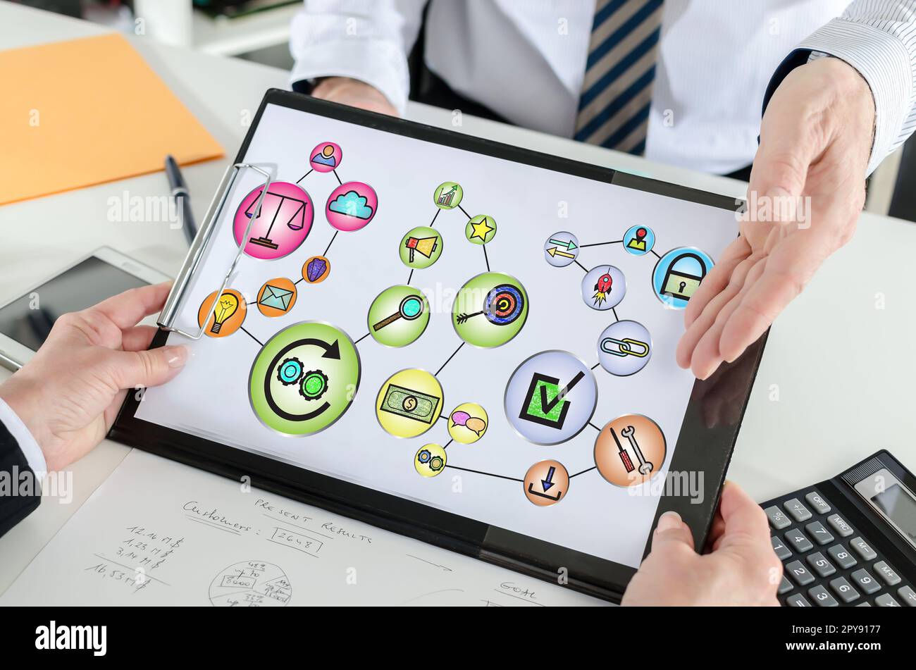 Business connection concept shown by a businessman Stock Photo - Alamy