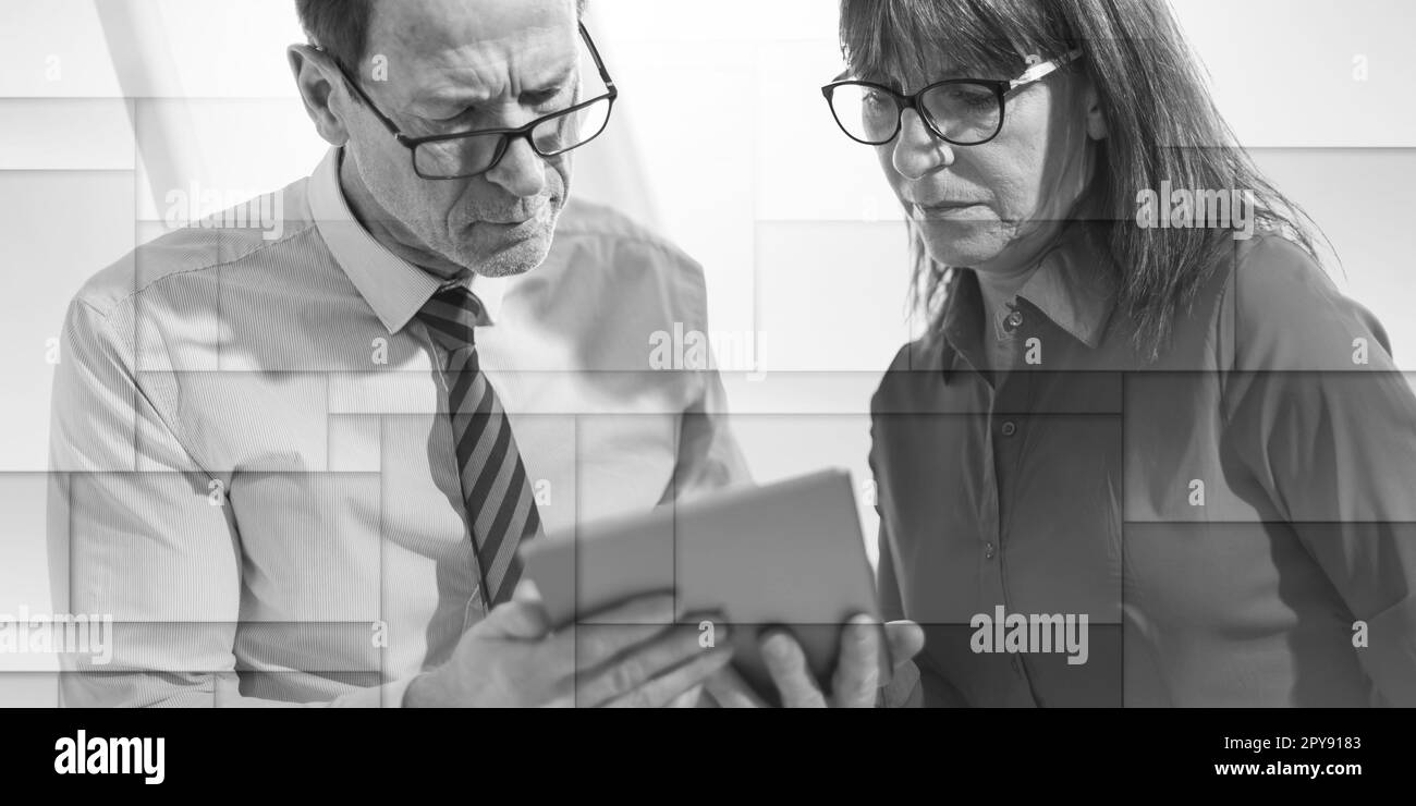 Businessman office tablet in Black and White Stock Photos & Images - Alamy