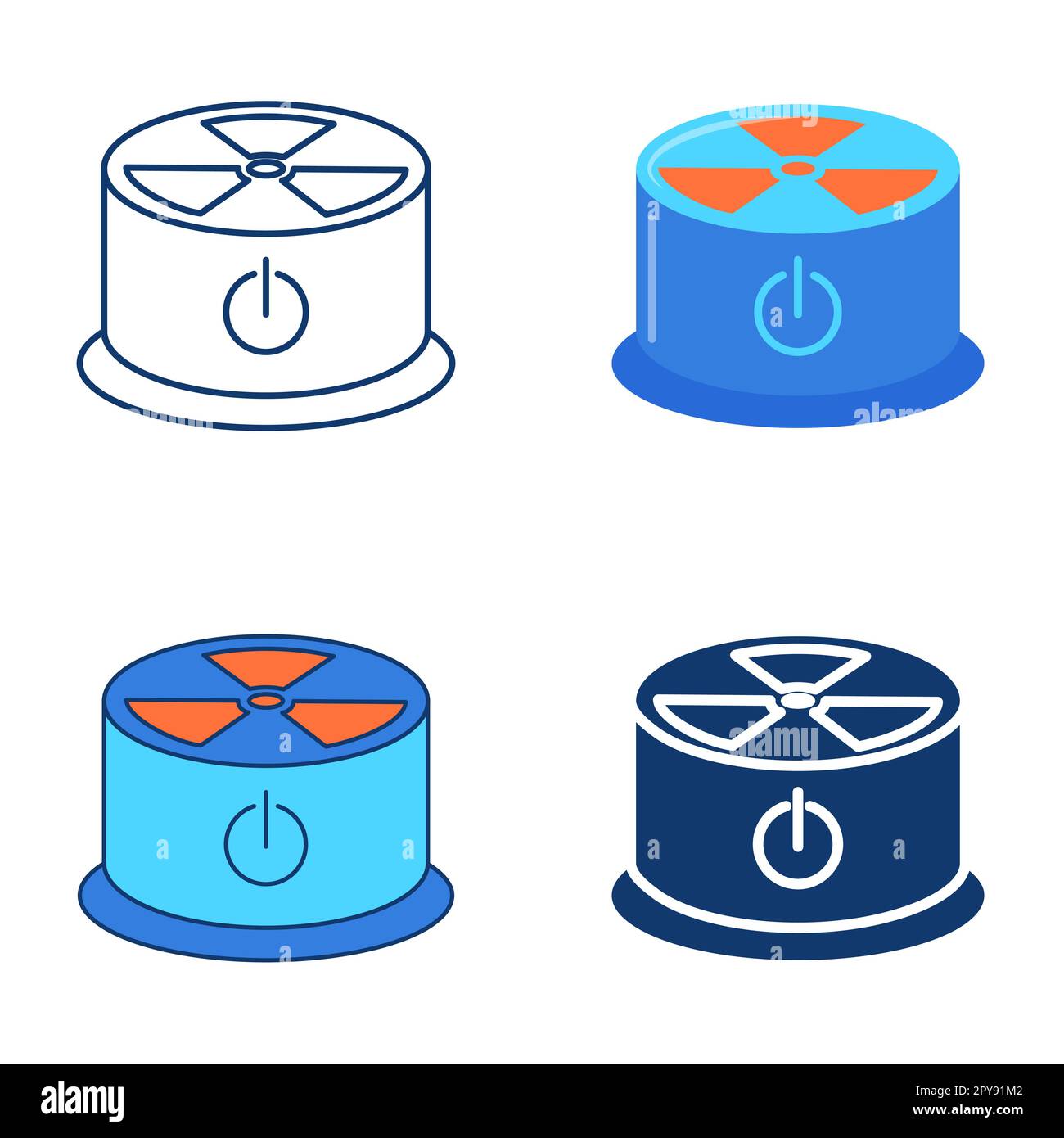 Nuclear button icon set in flat and line style. Launch button with ...