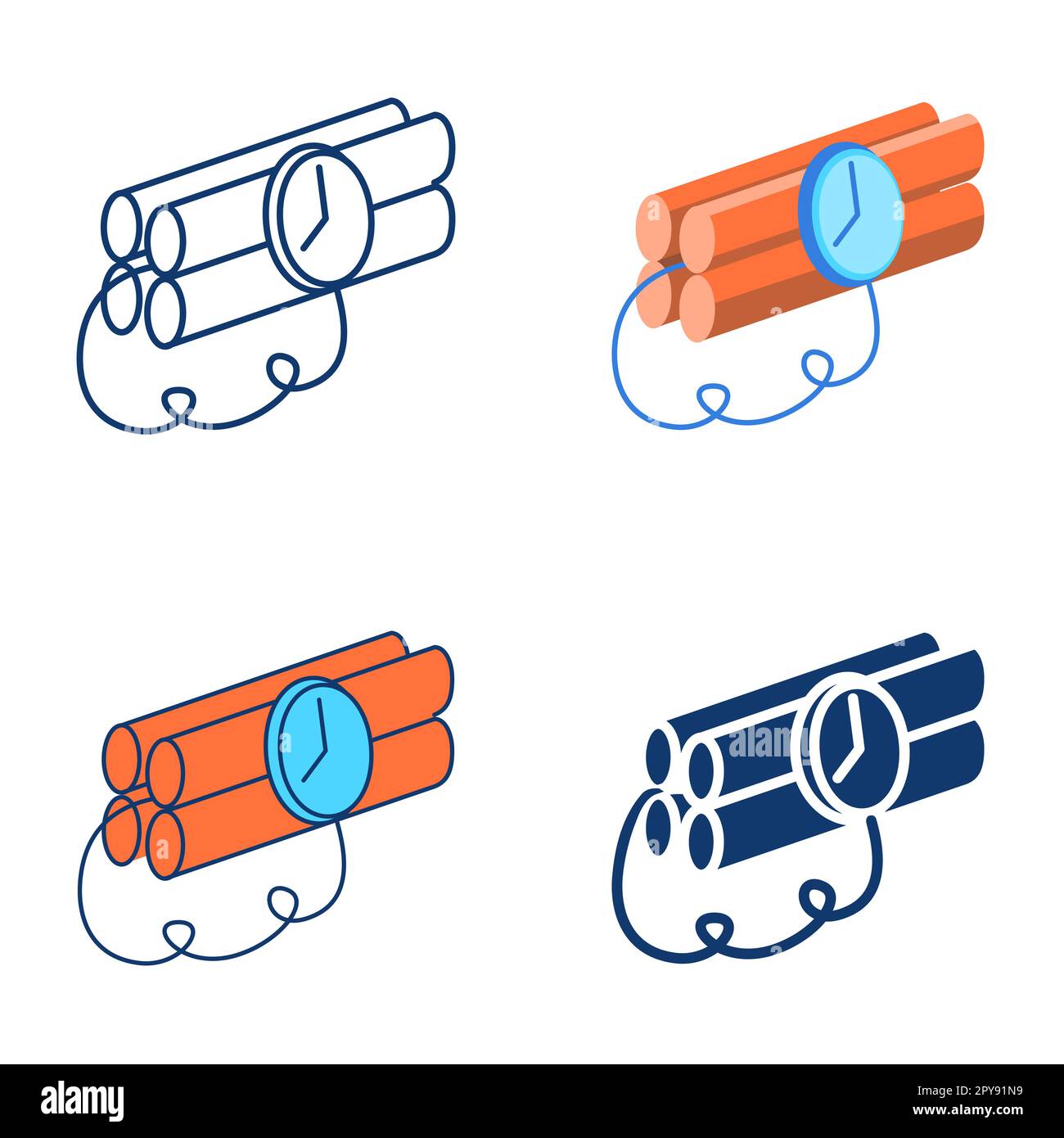 Time bomb icon set in flat and line style. Dynamite with timer symbol ...