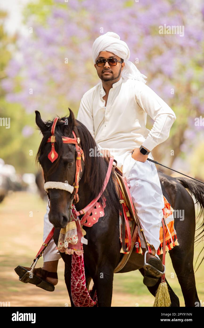Pakistan, Asian Horse rider on traditional Islamabad Championship tent ...