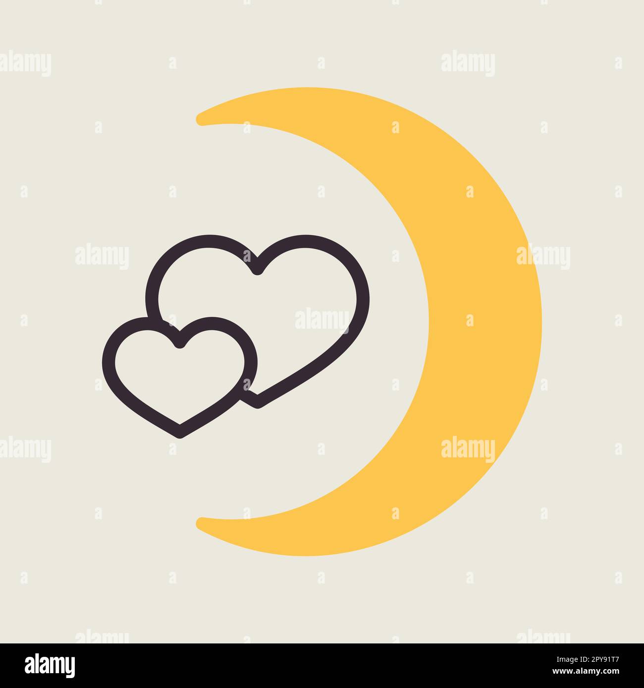 Crescent moon with heart shaped stars isolated icon. Vector ...