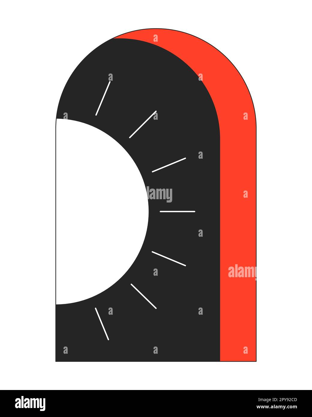 Arched frame with peeping white sun on black sky flat line color vector ...