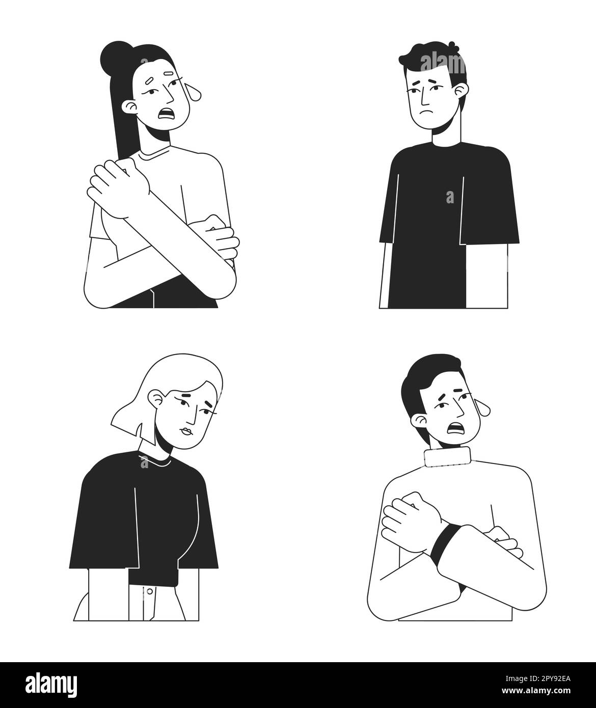 Crying in anxiety and depression flat line black white vector ...