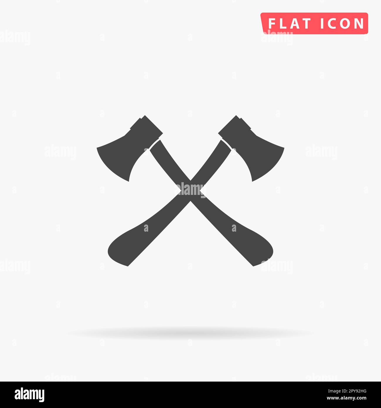 Two axes with wooden handles. Simple flat black symbol with shadow on ...