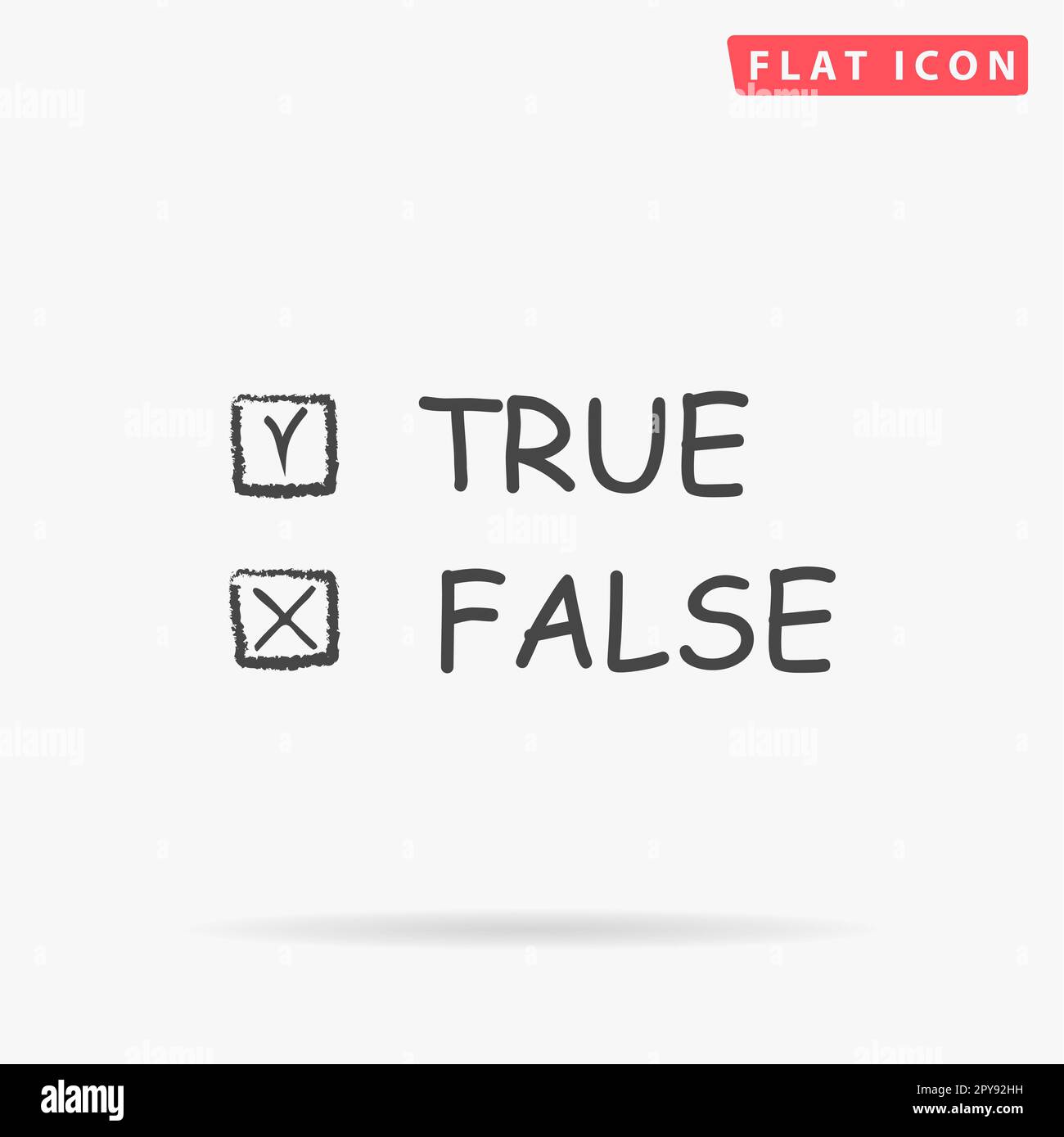 True and False. Simple flat black symbol with shadow on white ...