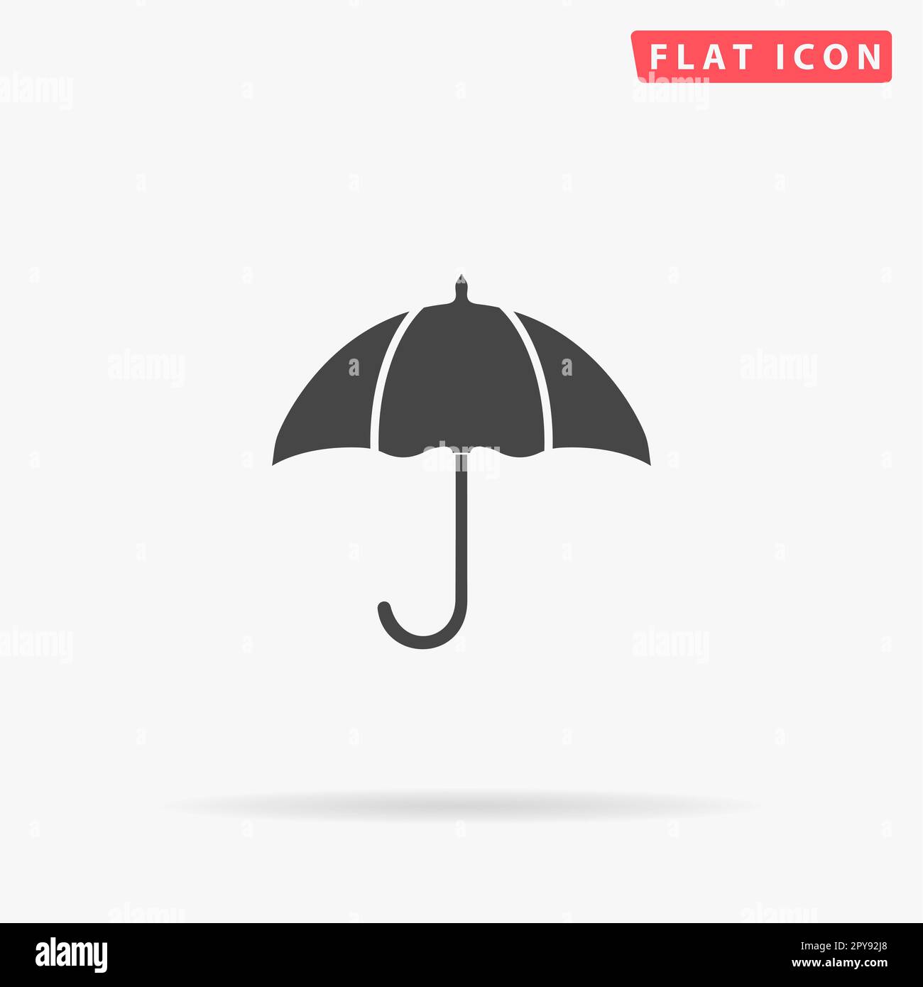 Umbrella. Simple flat black symbol with shadow on white background ...