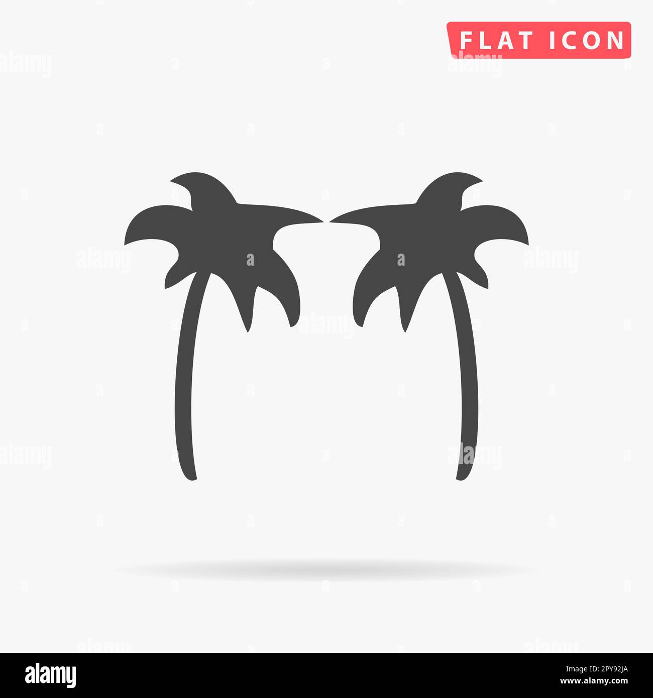 Two palm trees. Simple flat black symbol with shadow on white ...