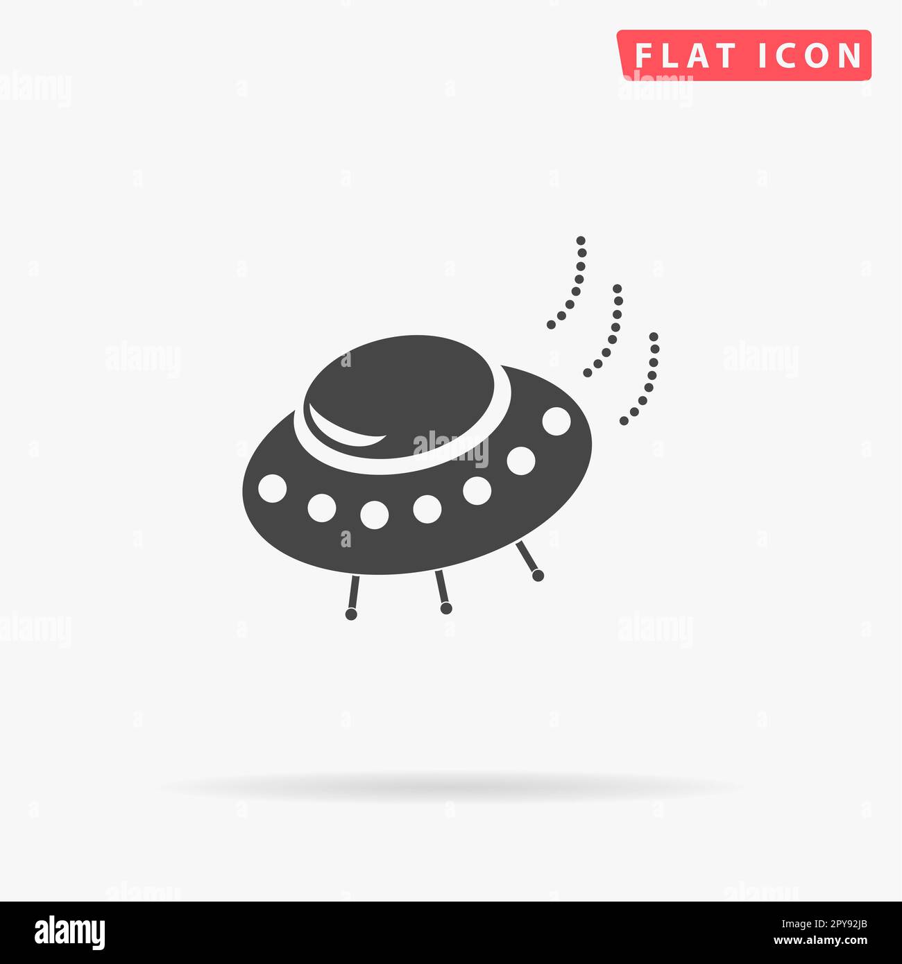 UFO. Simple flat black symbol with shadow on white background. Vector ...