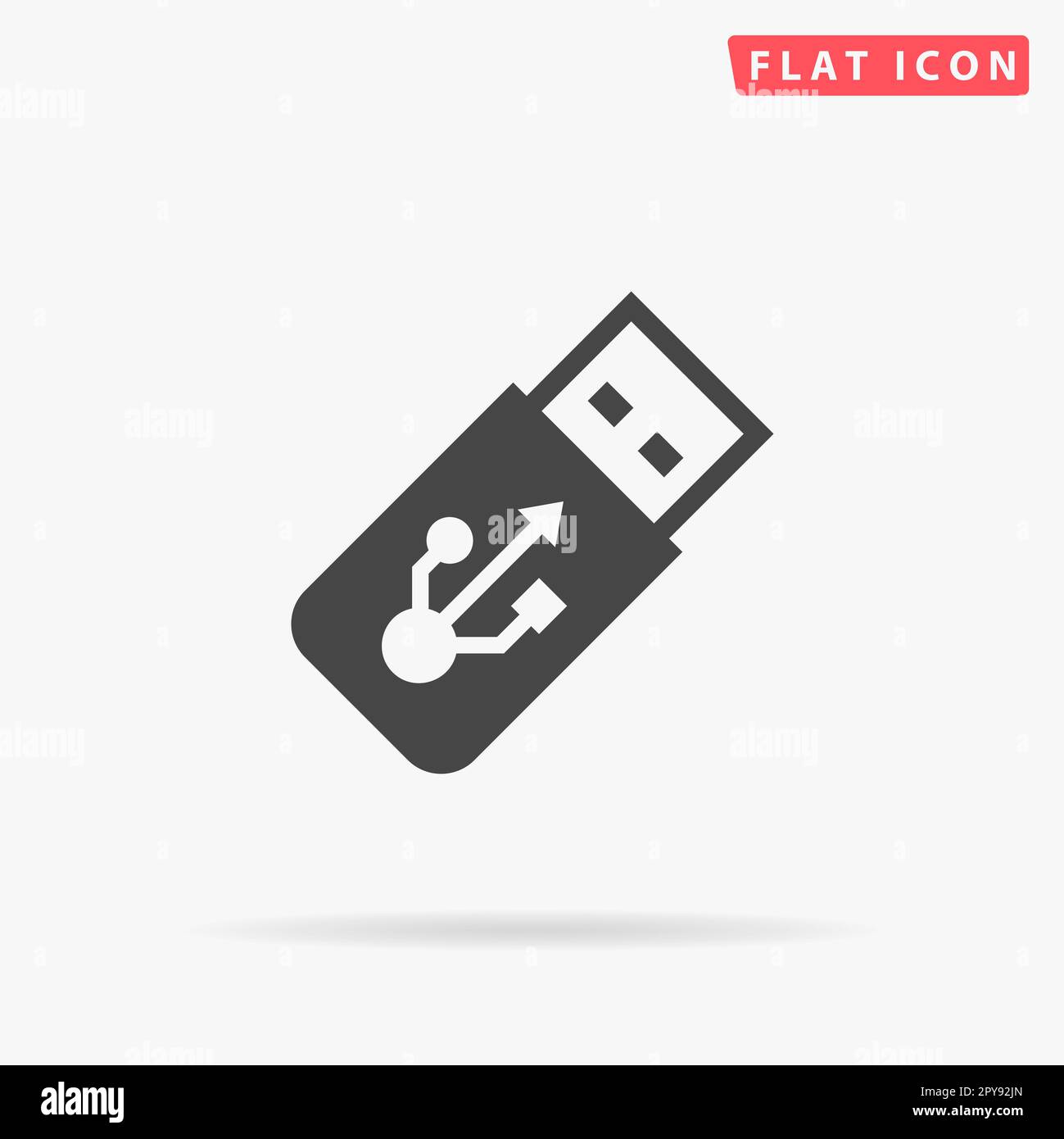 Usb flash drive. Simple flat black symbol with shadow on white ...