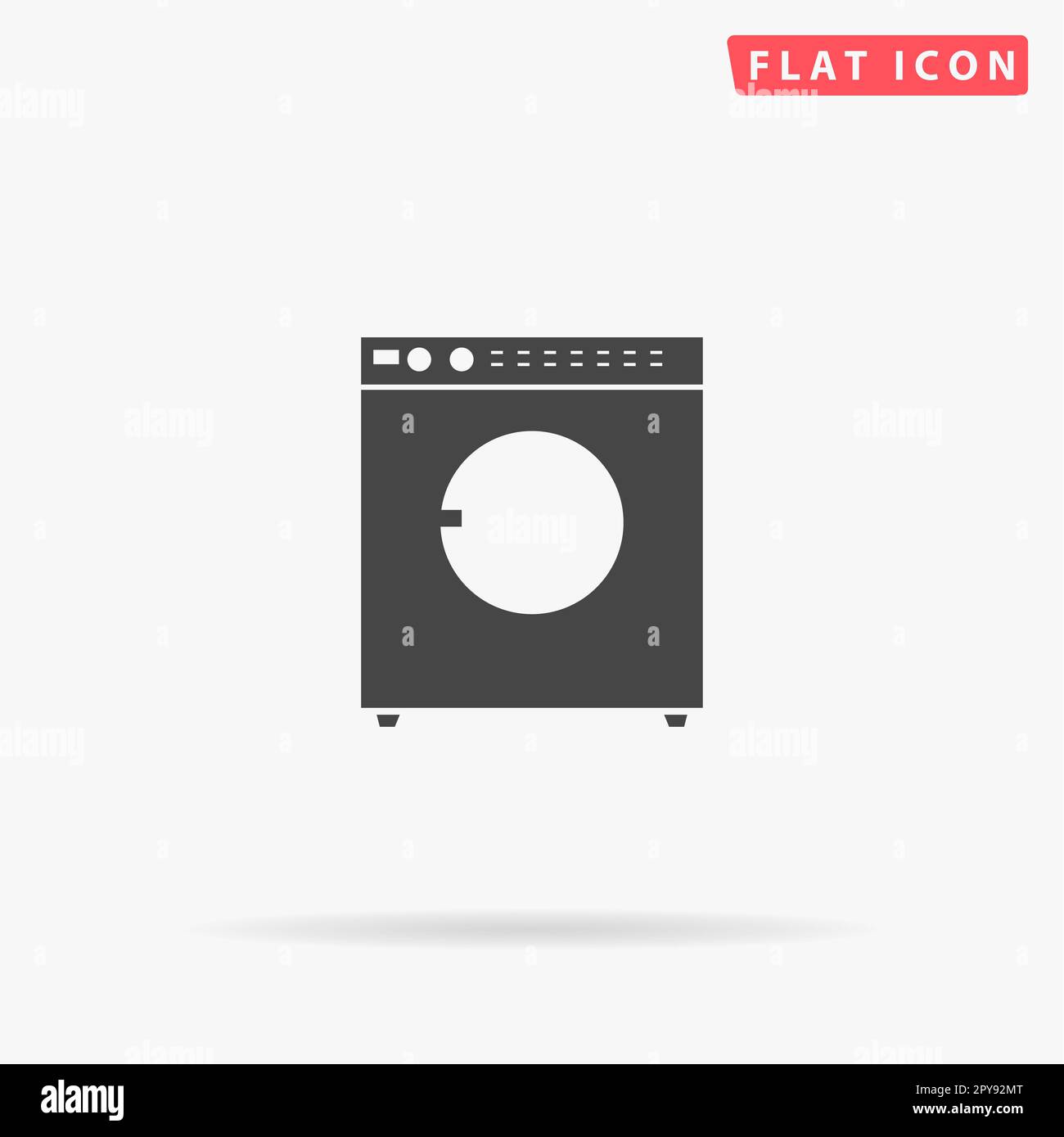 Washing machine. Simple flat black symbol with shadow on white ...