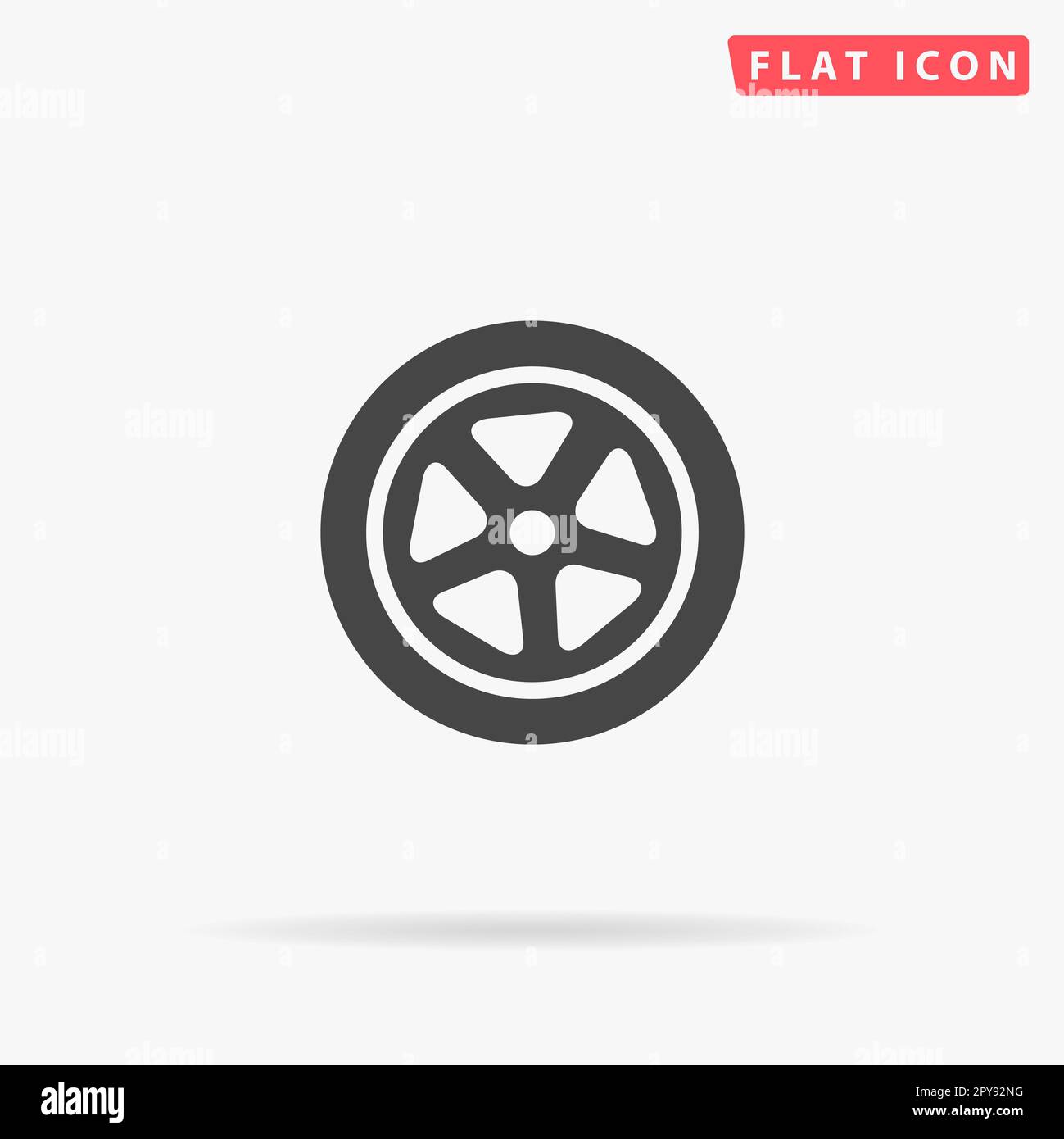 Wheel. Simple flat black symbol with shadow on white background. Vector ...