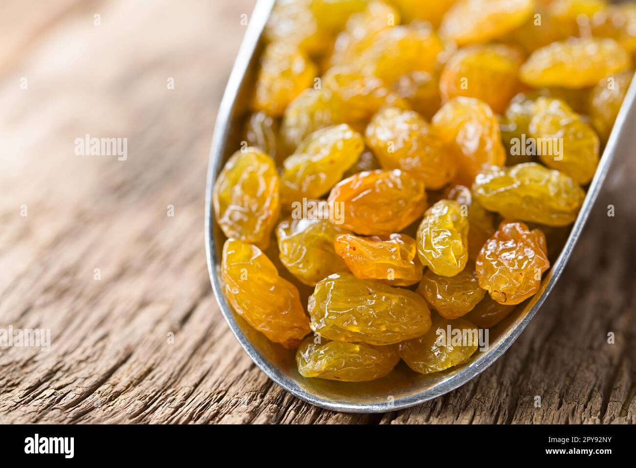 Golden Seedless Sultana Raisins in Metal Scoop Stock Photo - Alamy