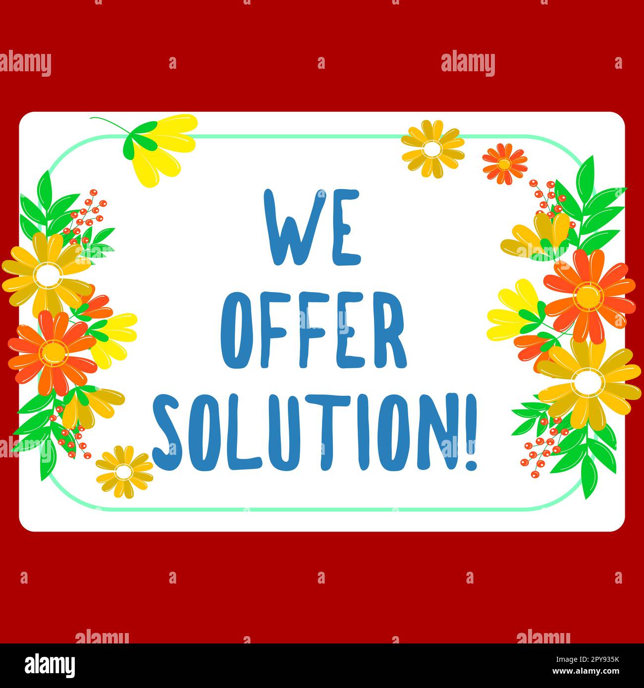 Text caption presenting We Offer Solution. Business overview give means of solving problem or ...