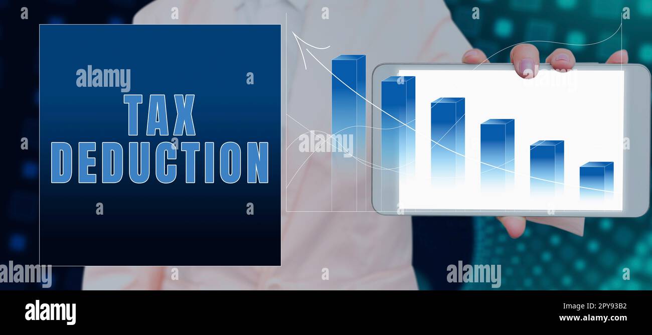 Text showing inspiration Tax Deduction. Conceptual photo amount ... Text showing inspiration Tax Deduction. Conceptual photo amount ...