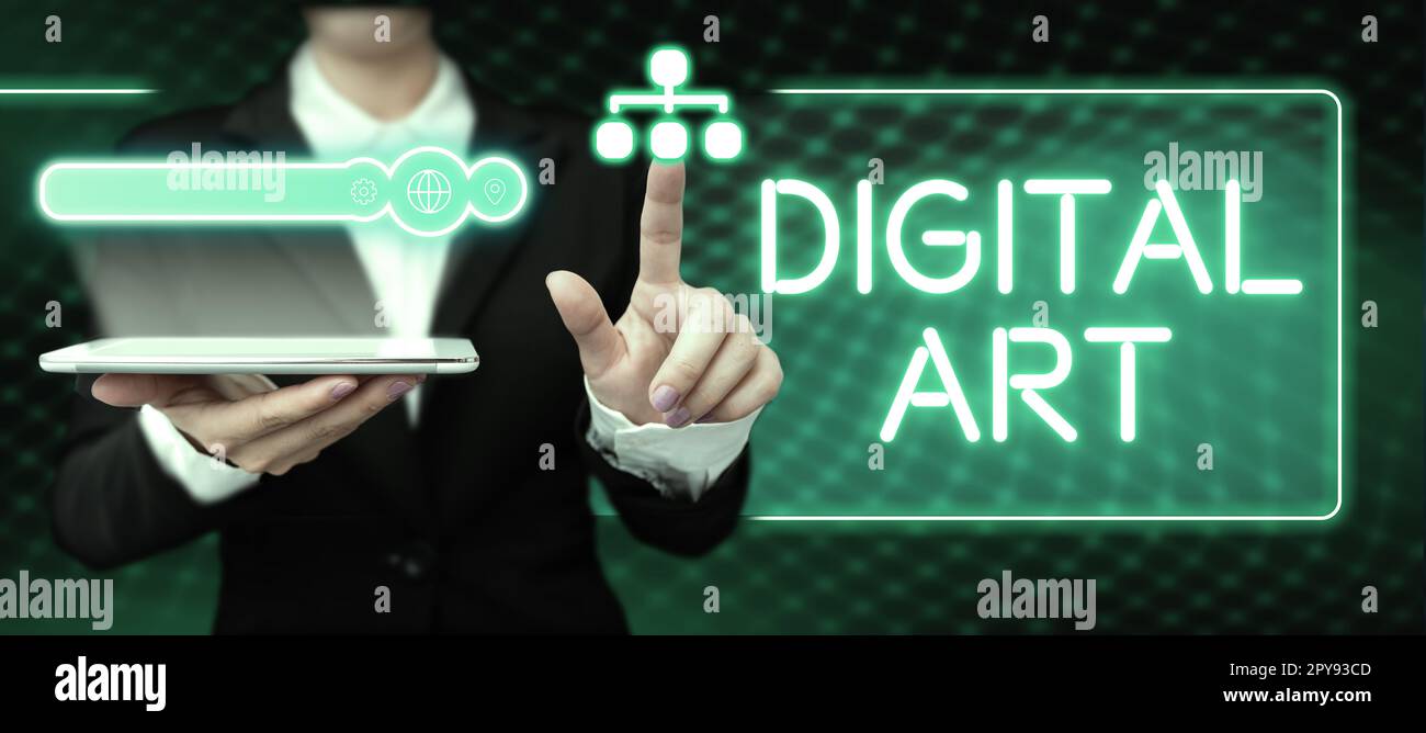 Text caption presenting Digital Art. Business concept use of skill and ...