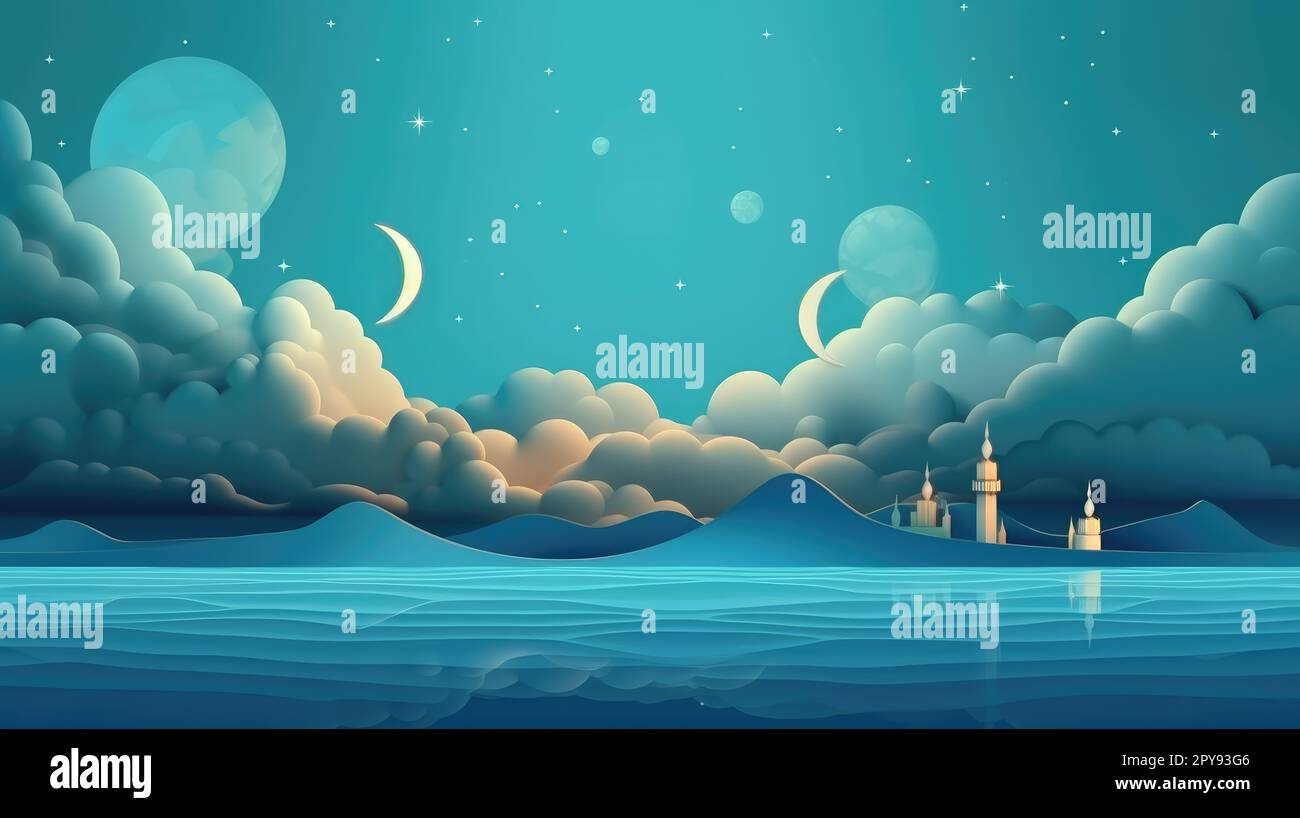 Celestial Serenity: Captivating Islamic 3D Illustration with Crescent ...