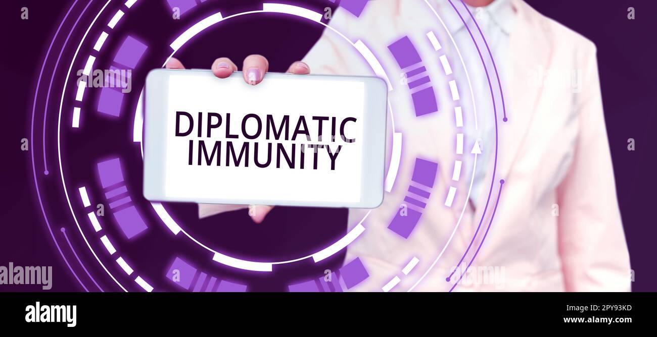 Hand writing sign Diplomatic Immunity. Business concept law that gives ...