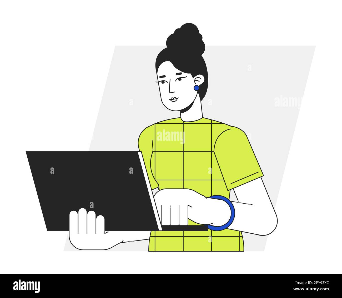 Woman using laptop in office flat line vector spot illustration Stock ...