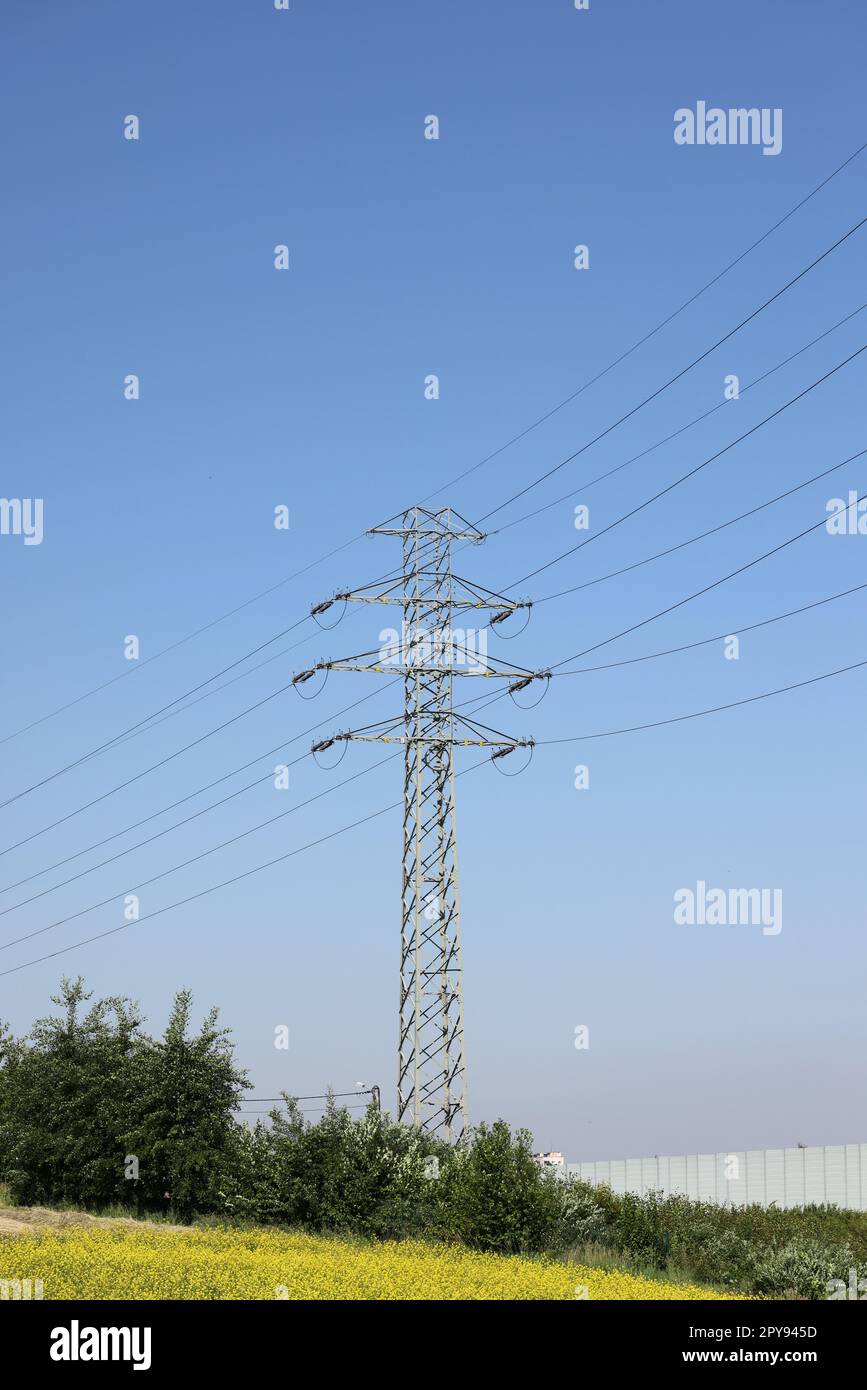 high voltage power pole and lines Stock Photo - Alamy