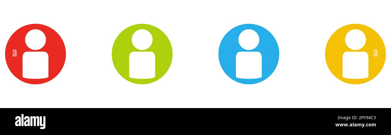 4 Buttons red, green, blue and orange showing account, profile or user ...