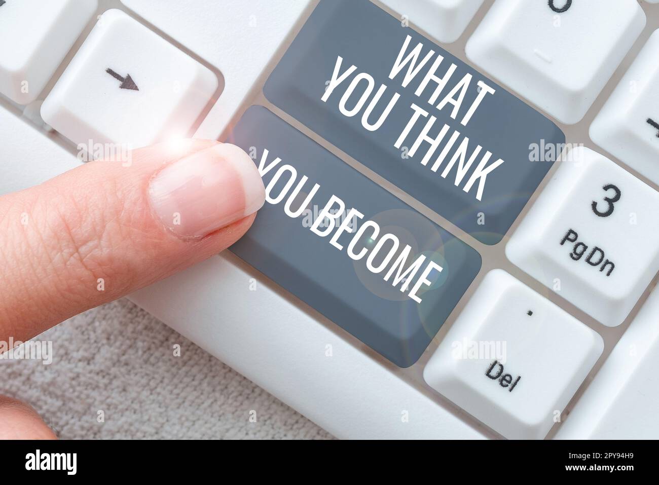 Hand writing sign What You Think You Become. Word Written on being ...