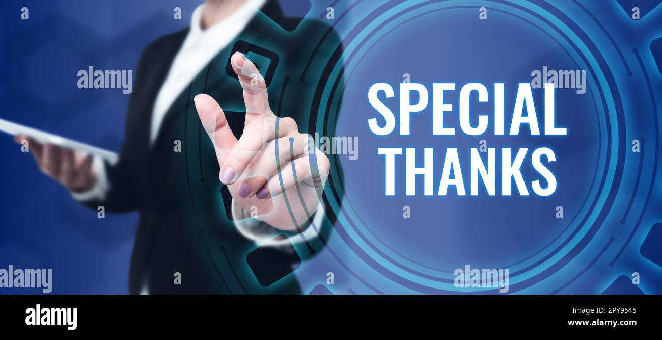 Sign displaying Special Thanks. Business showcase expression of ...