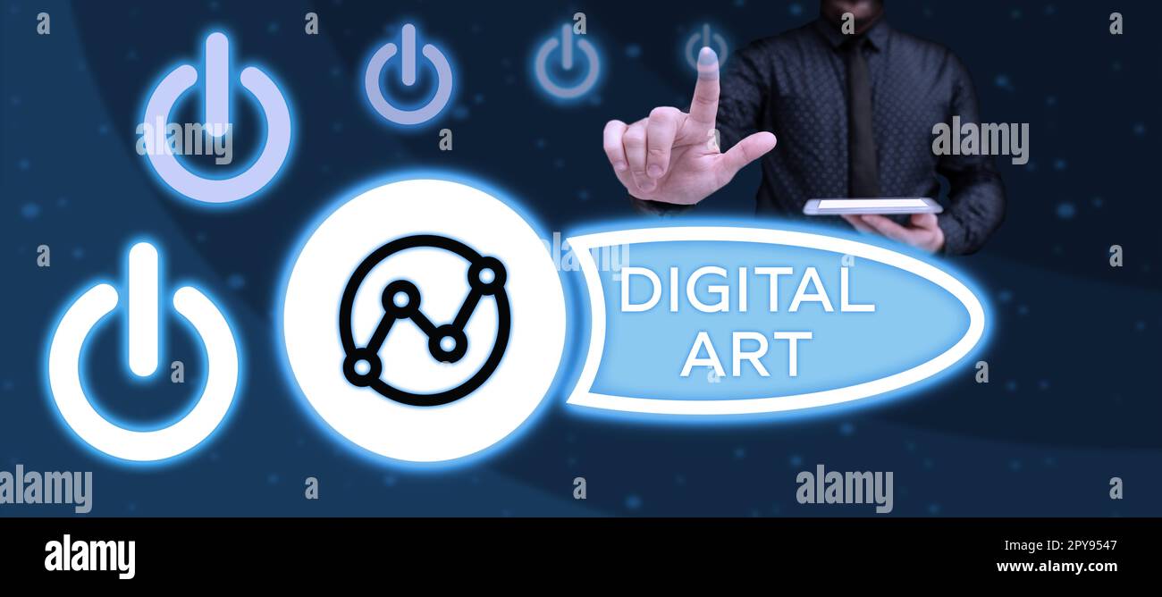 Text caption presenting Digital Art. Internet Concept use of skill and ...