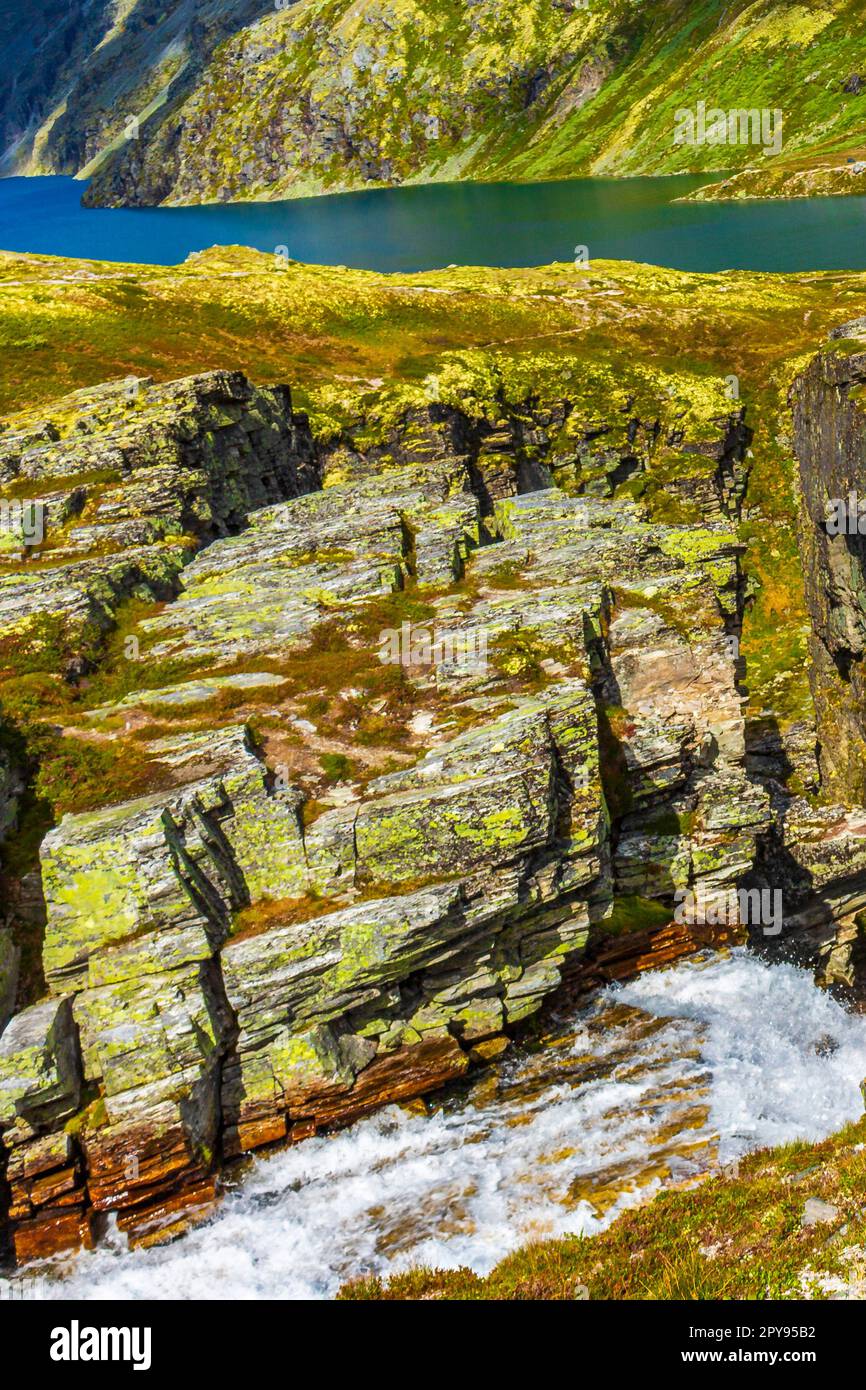 Gorge rocks cliff and waterfall river Rondane National Park Norway ...