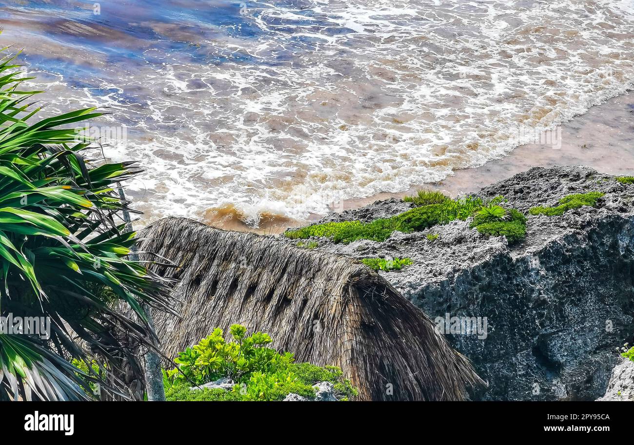 Natural seascape panorama view Tulum ruins Mayan site temple Mexico ...